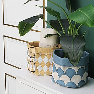 Sea Team 3-Pack Canvas Fabric Cosmetic Makeup Organizer, Small Toiletry Storage Basket, Caddy, Case for Vanity, Countertop, Entryway, Bathroom, Kid’s Room, 7.5 x 8 Inches, Blue Sector