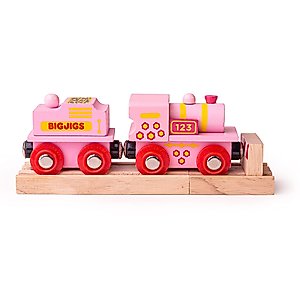Bigjigs Rail Pink 123 Engine - Other Major Wooden Rail Brands are Compatible