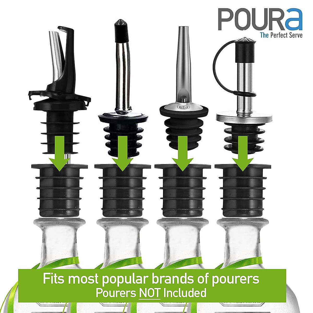Liquor Pourer Adapters 6 Pk - Adapt Any Liquor or Oil Pourer Spout into a Large Liquor Pourer - Fits Extra Large Bottles up to 1 Inch / 25mm Neck