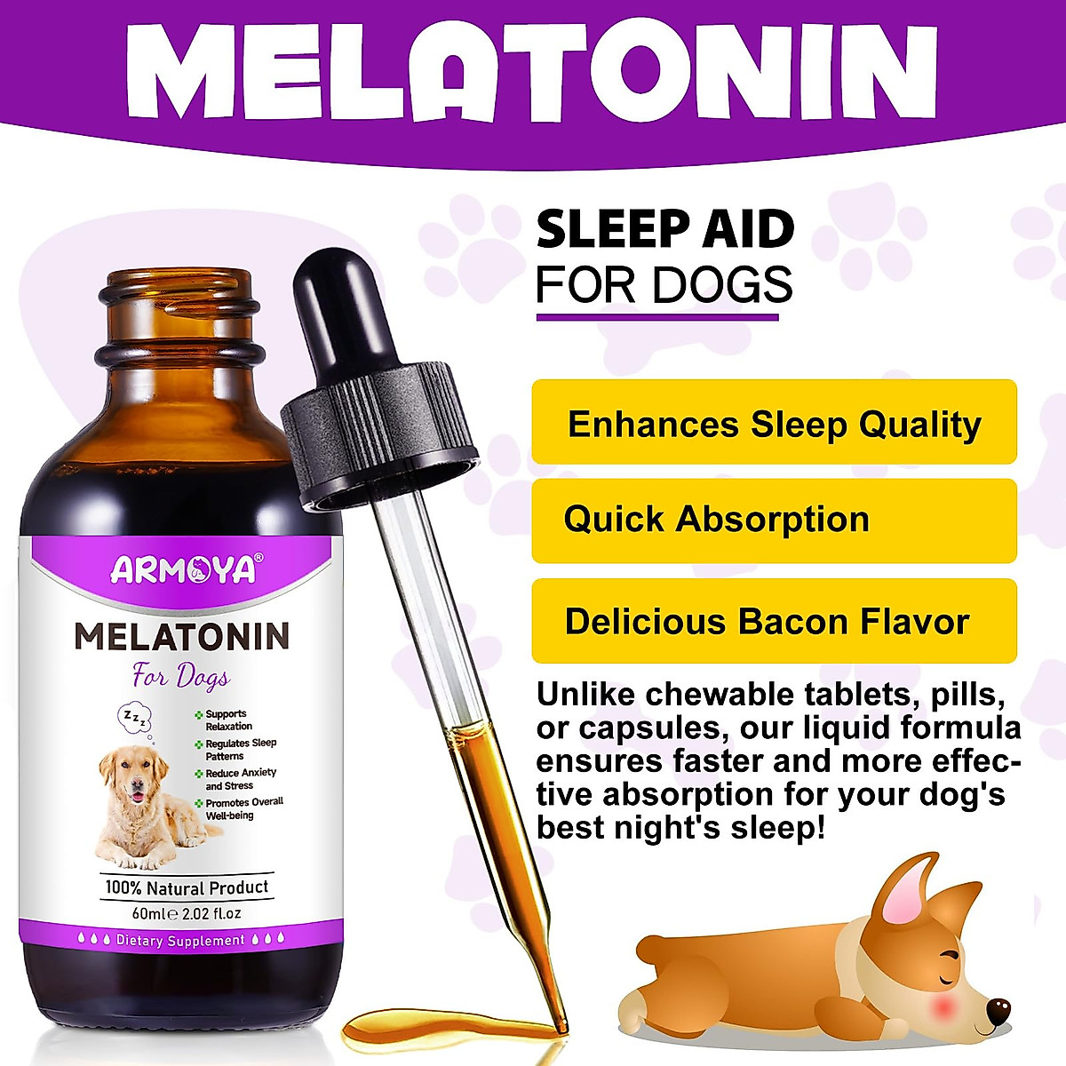 Melatonin for Dogs - Dog Melatonin - Dog Melatonin for Small Dogs - Cat Melatonin - Anxiety & Stress Relief - Promote Relaxation & Deep Sleep for Cat & Dog