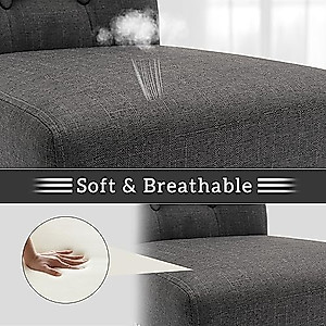 ABET Modern Dining Chairs Set of 2, Button Tufted Parsons Dining Chairs, Upholstered Fabric with Nailheads and Solid Wood Legs, Stylish Kitchen Chairs with Padded Seat, Dark Grey