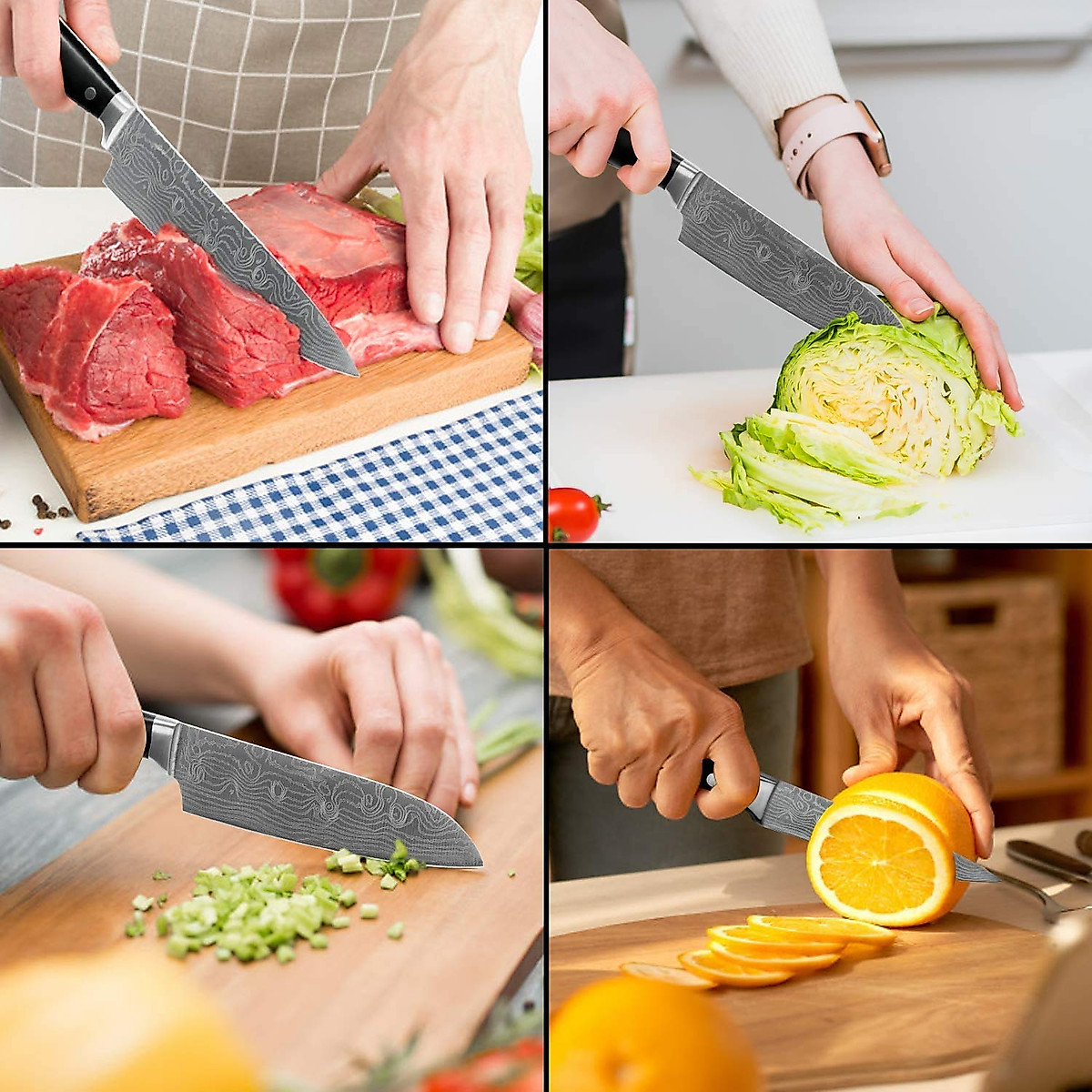 Mifiatin 5 Piece Knife Set with Wooden Box, Professional Kitchen Chef’s Knives, Chef Knife Set, Rust-proof For Home and Restaurant Use，Easy to clean