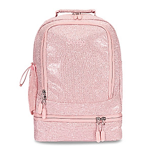 Bentgo® Kids 5-Compartment Lunch Box With Kids 2-in-1 Backpack & Insulated Lunch Bag (Glitter Edition - Petal Pink)