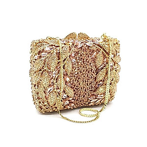 ZLXDP Women Evening Party Bag Clutches Bridal Wedding Party Heart Purses Leaves Crystal Purses