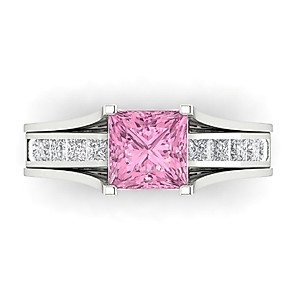 Clara Pucci 3.4ct Princess Cut Solitaire Pink Simulated Diamond Engagement Promise Anniversary Bridal Ring Band set 14k White Gold 7.5