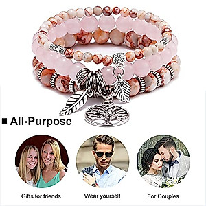 XIMEO Tree of Life Semi Precious Original Design Crystals and Healing Stones Yoga Beaded Bracelets Beach Charm Bracelet Set for Women Girls, Ocean Jewelry