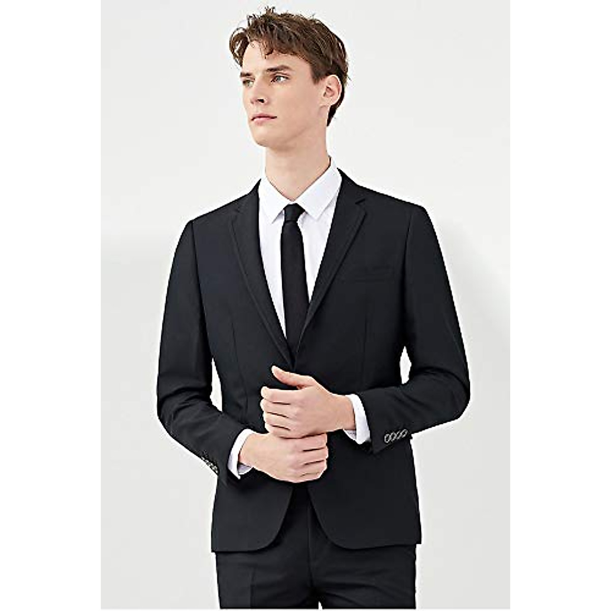 AUSKY Pre-tied Adjustable Zipper Skinny necktie,2.35'' Clip on Slim Solid Black Ties for men or boys (6CM)