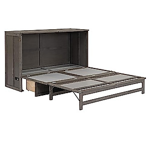 Murphy Bed with Drawer and Shelves.Space-Saving Bed Frame with Charging Station for Bedroom, No Box Spring Needed (Antique Gray, Queen (U.S. Standard))