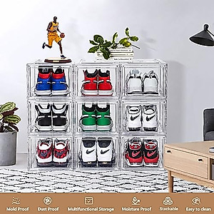 SIMPLGIRL Shoe Box 9 Pack, Clear Acrylic Shoe Boxes, Shoe Storage Boxes, Foldable Shoe Box, Shoe Organizer Box with Magnetic Door Fits Up to Size 14