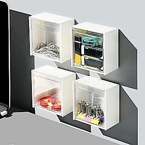 4 Pack Wall Mounted Cotton Swab Holder, Mini Cosmetic Storage Box Bathroom Vanity Storage Canister Holder for Cotton Swabs,Balls,Makeup Pads,Sponges(No drilling)