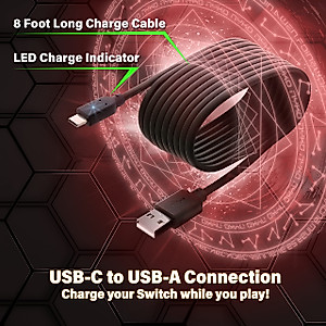 Nyko | Universal Charge Link Cable for Nintendo Switch, Switch Lite, Switch OLED, and Many Other USB-C Compatible Devices - 8 ft. Long Tangle-Free Cable with Velcro Storage Wrap