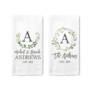 CANARY ROAD Couple Two Towel Set | Personalized Waffle Weave Kitchen Towel | Housewarming Gift | Wedding Gift | Personalized Dish Towel | Engagement Gift
