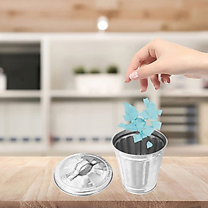 Zerodeko Outdoor 2Pcs Mini Trash Can, Small Galvanized Metal Garbage Can with Lid, Desktop Waste Bin Pencil Holder Cup Decorative Flower Pot Tabletop Decor for Home, Kitchen, Office, Mini