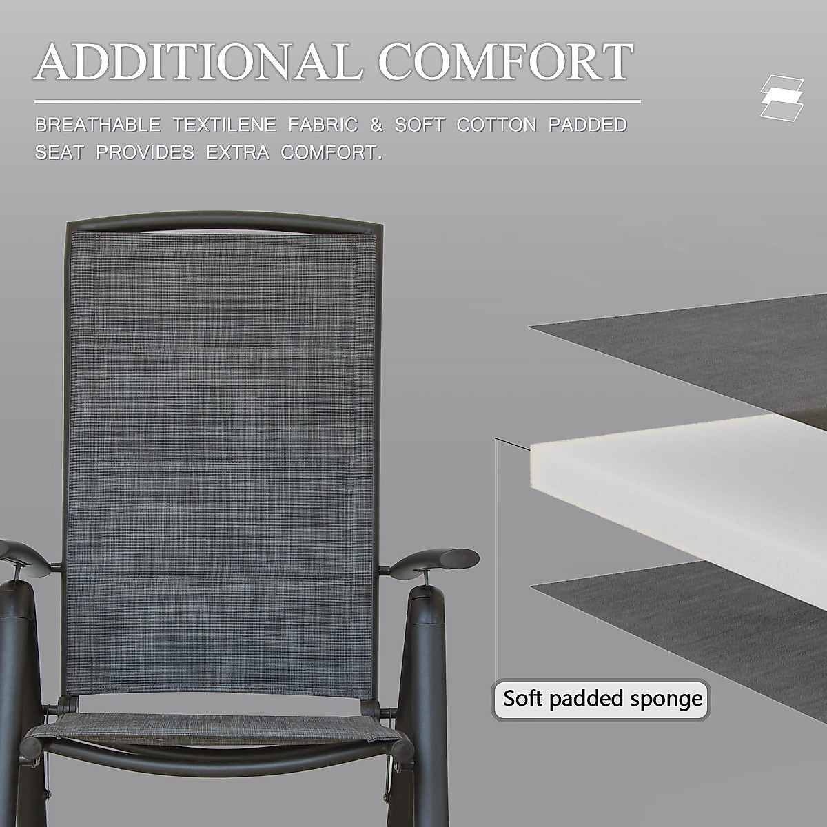 Domi Folding Patio Chairs Set of 2, Aluminium Frame Reclining Sling Lawn Chairs with Adjustable High Backrest, Patio Dining Chairs for Outdoor,Porch,Balcony (Double-Layered Textilene Fabric)