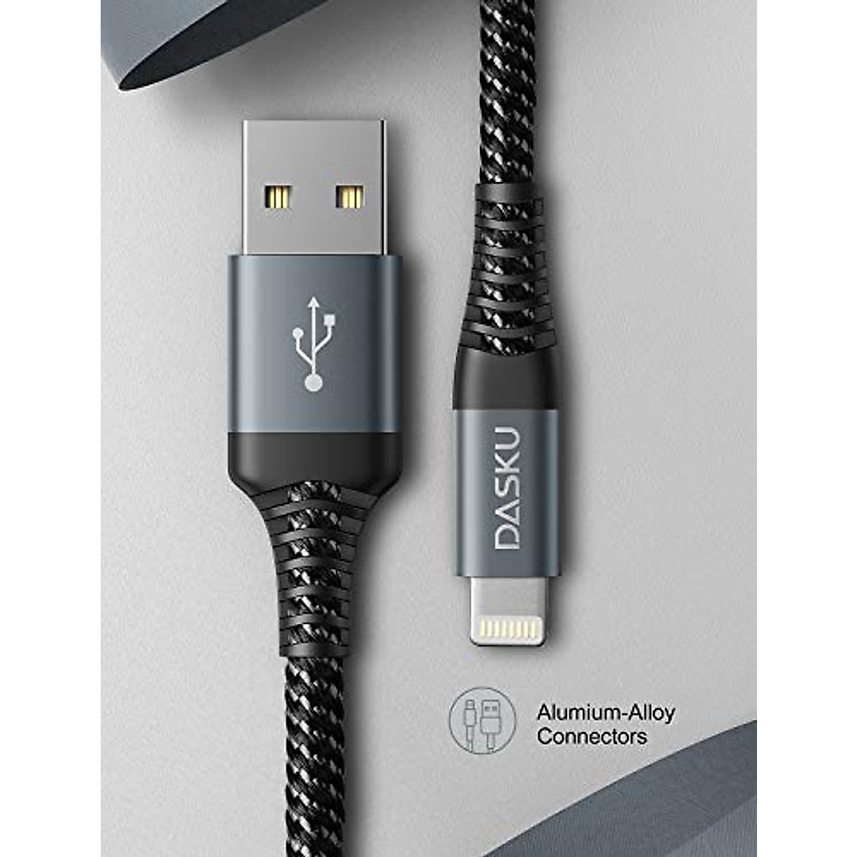Dasku Lightning Cable 3ft 3Pack Nylon Braided Heavy Duty iPhone Charger Cable Cord Black Compatible with iPhone 14/13 / 12/11 / Pro Max/X/Xs Max/Xr /8 Plus/ 7 Plus/ 6S Plus / 6 Plus/iPad Mini/Air