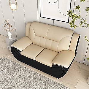 US Pride Furniture Michael Collection Modern Style Faux Leather Couch-Versatile 2 Seater Accent Piece for Living Room, Bedroom or Office-Comfortable Design and Elegant Look, 61.3 Loveseat, Black/Camel