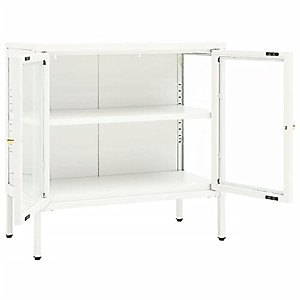 Homvdxl Metal Sideboard Buffet Cabinet, Kitchen Storage Cabinet with 2 Glass Doors & Adjustable Shelves, Double Wide Buffets Table for Bar, Dining Room, Cupboard Console Table 28x14x28 White