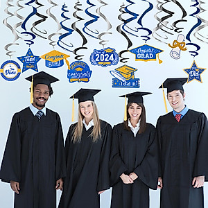 2023 Graduation Party Decorations Kit Hanging Swirls (18 Pcs) Navy Blue Black and Silver, Class of 2023 Grad Party Supplies Decorations, Congratulation Swirls for Graduation Celebration