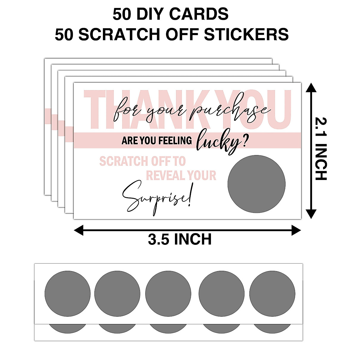 Thank You For Your Purchase Scratch Off Cards - Blank Gift Certificate Cards - Small Business Thank You for Order Cards - Make Your Own DIY Pink Scratch Off Cards - 50 Cards And 50 Stickers(C01)