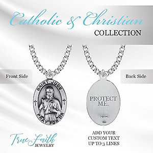 TrueFaithJewelry St Jude Necklace Patron Saint of Lost Causes Pendant Sterling Silver Oval Medal Religious Catholic for Women and Men, 7/8 Inch