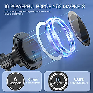 1Zero Compatible for MagSafe Car Mount [16 Super Strong Magnets] Magnetic Phone Holder for Car Dashboard Vent Hands-Free iPhone Car Mount Holder for iPhone 14 13 12 Pro Plus Max Mini MagSafe Case