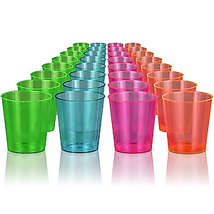 DecorRack 2 Oz Neon Shot Glasses, Plastic Shot Cup, Disposable Party Cups, Mini Cups Shot Glasses (48 Pack)