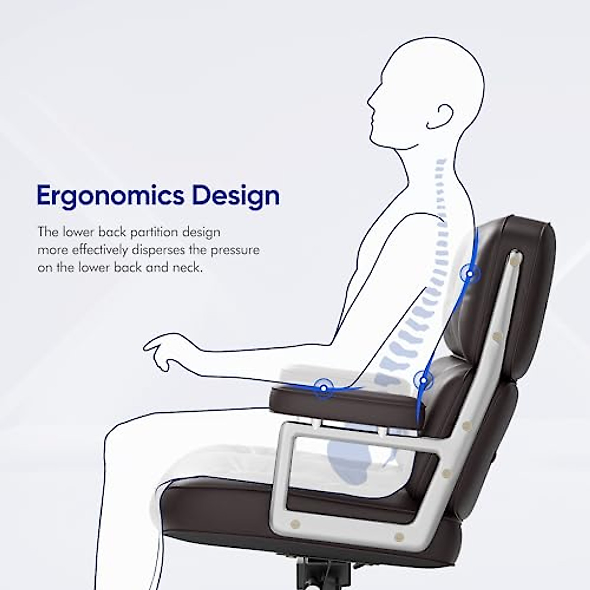 Rimdoc Padded Mid Back Office Chair with Armrest Big Desk Chair 350 Pounds Capacity, High Adjustable, Tilt and Forth, Heavy Duty Aluminum Alloy Frame, Lumbar Support, Genuine Leather, Brown