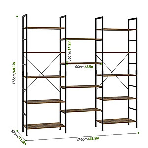 finetones Triple Wide 5-Tier Bookshelf, Large Industrial Bookcase with Metal Frame, 68.5 x 11.8 x 68.1 in, Tall Open Storage and Display Rack for Home Office, Rustic Brown