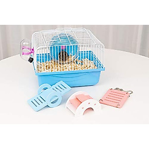 PStarDMoon Portable Hamster Cage with Running Exercise Wheels, Water Bottle, with Rainbow Hamster Toys and Sawdust, for African Miniature Rabbit Chinchilla Squirrel and Other Small Animals (Pink)