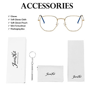 JOVAKIT Polygon Blue Light Blocking Glasses for Women Men Fashion Vintage Small Square Non-prescription Metal Eyeglasses (Gold)