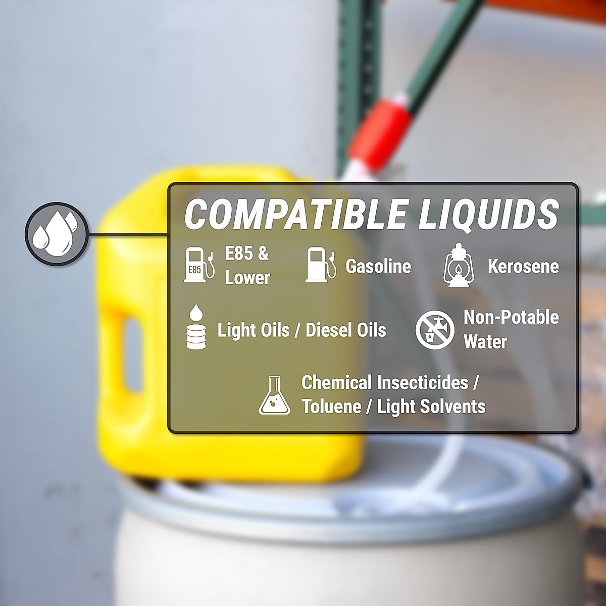 TERA PUMP TRDP14 Gas Siphon Manual Hand Fuel Pump, Liquid Transfer Pump for Light Oils, Kerosene, or Water Based Chemicals