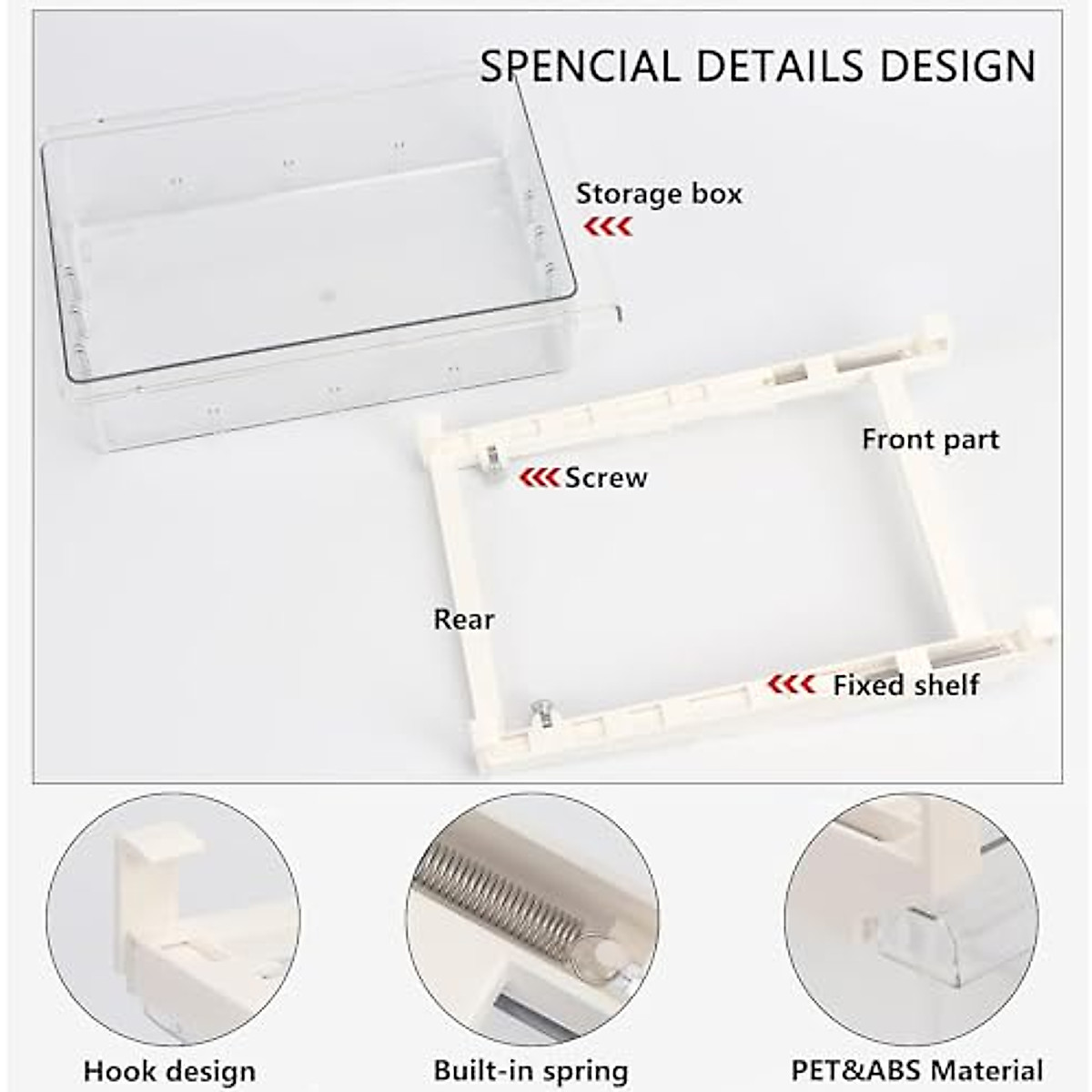 Colacoo Pull Out Fridge Drawer Organizer Refrigerator Drawer Organizer - Pull Out Fridge Shelf Storage Box Organizer with Handle for Egg Fruit Vegetable (Clear, No compartments)