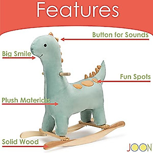 BRONTY Rocking Horse Dinosaur by JOON, Great for Child Development, Incredibly Soft Plush Fabric, Safe Dino Rocker with Wooden Handles & Base, Boost Imagination & Creativity with Sound Effects, Green