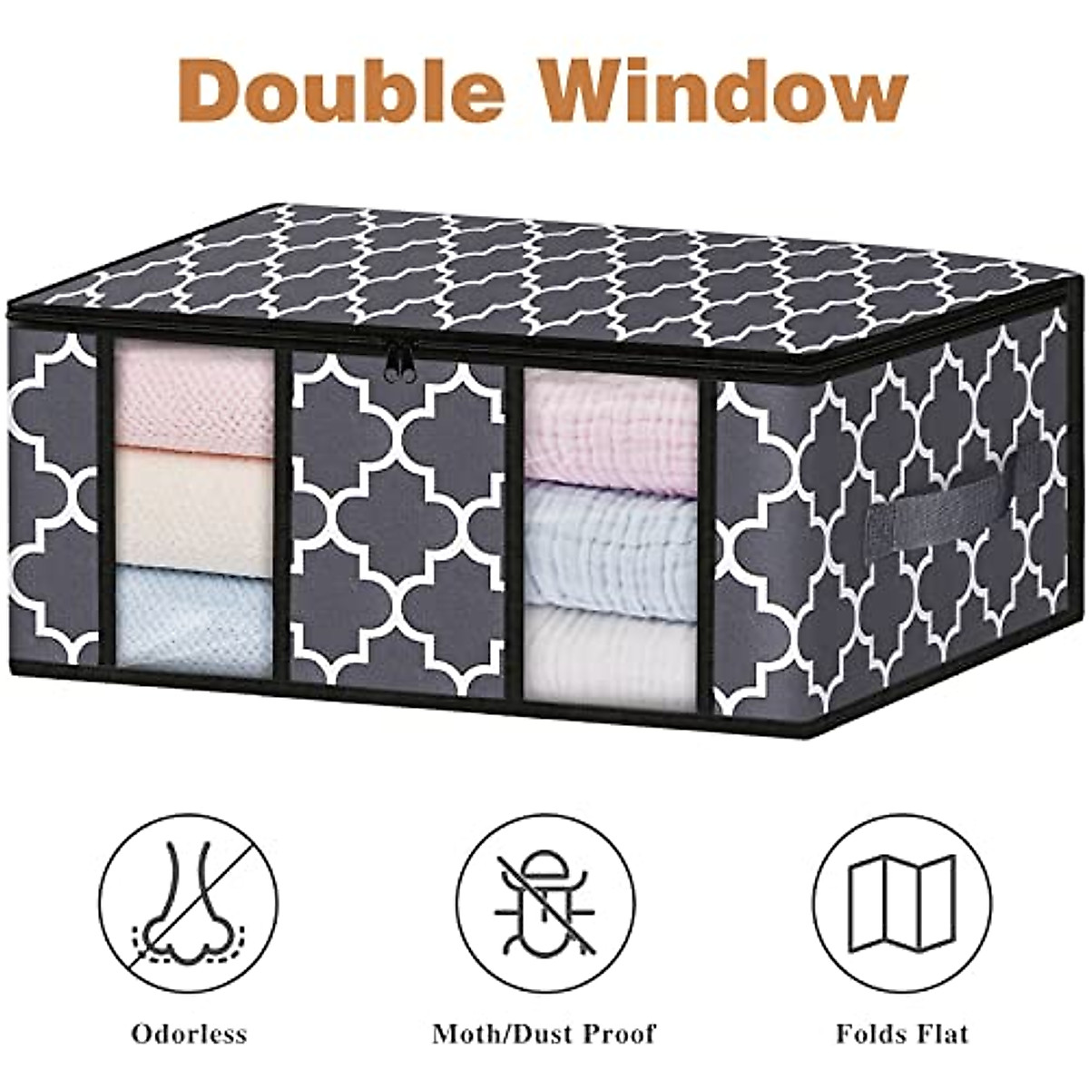 HomeHacks Storage Clothing Storage Bags, Storage Box Clothes Organizer with Clear Windows, Sturdy Handles Clothing Storage for Cloth, Toy, Bedding Storage, 6-Pack,Clover Grey