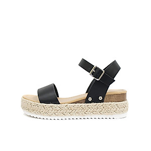 Soda Clip Top Shoe Women's Open Toe Ankle Strap Espadrille Sandal (7.5 M US, Black New)