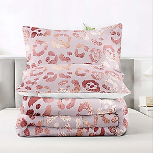 Raphus cucullatus Pink Leopard Print Comforter Queen,Cheetah Bedding,Cheetah Comforter Set,Rose Gold Bedding Cheetah Print Sheets,Hunting Bedding,Animal Theme Decor Suitable for Boys Girls