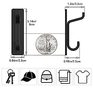 pickpiff 6-Pack Self-Adhesive Hooks, for Towel Coat Robe Key Cloth, Extra Sticky Stainless Hook for Door Bathroom Shower, Matte Black Wall Mounted Hanger for Shower Bathroom Kitchen Door Heavy Duty