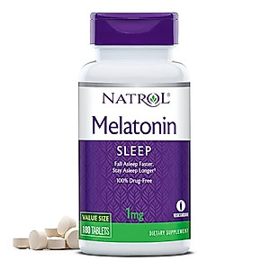 Natrol Melatonin Tablets, Helps You Fall Asleep Faster, Stay Asleep Longer, Strengthen Immune System, 100% Vegetarian, 1mg, 180 Count