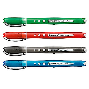 Stabilo Worker Colorful Rollerball Pen Medium 0.8mm Tip 0.5mm Line [Pack of 4]