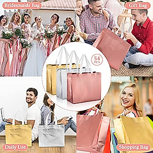 54 Pack Reusable Gift Bag Set Glossy Glitter Reusable Grocery Bag with Handle Non Woven Shopping Bags Tote Bag Wedding Gift Bag for Bridesmaid Birthday Party Wedding, Mixed Color, 11 x 12 x 4.7 Inch