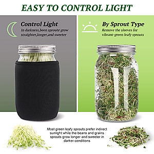 Sprouting Jar Kit 2Pcs Large Wide Mouth Mason Jars With Screen Sprout Lid,Sprouting Jar Stand,Tray,Blackout Sleeves,Brush-Seed Sprouting Kit For Growing Mung beans,Broccoli And So On