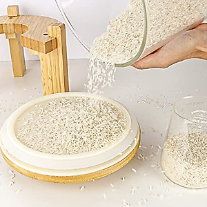 Hothingwell Food Storage Flour And Cereal Containers, Rice Dispenser 5L Glass with Airtight Bamboo Lids & Wooden Stand Dust-Proof Storge For Kitchen Organization Pantry Store