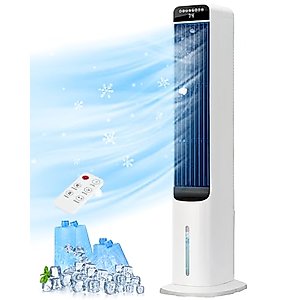 Uthfy 41" Swamp Cooler, Evaporative Air Cooler With 4 Ice Packs And Remote, 80° Oscillation 3 Speeds 3 Modes, Cooling Fan That Blow Cold Air, Bladeless Tower Fan For Bedroom Home Office