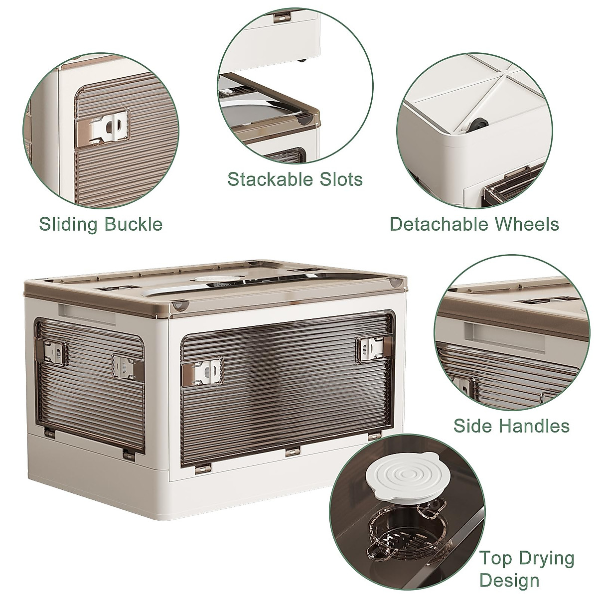 ocharzy Stackable Storage Bins,Collapsible Storage Bins with Lids and Doors,Folding Storage Boxes with Wheels,Plastic Storage Bins for Office,Home Storage