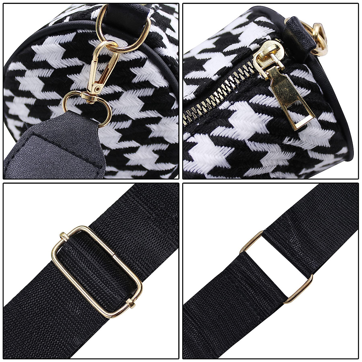 Women Fashion Houndstooth Printed Crossbody Shoulder Bag Lady Small Clutch Handbag with Mini Wallet Coin Purse