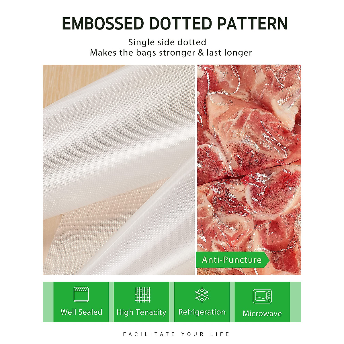 Syntus 11" x 150' Food Vacuum Seal Roll Keeper with Cutter Dispenser, Commercial Grade Vacuum Sealer Bag Rolls, BPA Free Food Vac Bags, Ideal for Storage, Meal Prep and Sous Vide