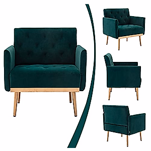 SLEERWAY Modern Velvet Single Sofa Chair, Upholstered Accent Living Room Chair, Comfy Armchair with Rose Golden Metal Legs, Tufted Chair for Reading or Lounging (Green)