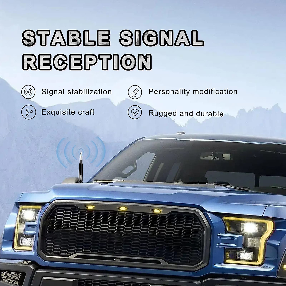 Miytsya Car Truck Bullet Antenna American Flag for GM Chevy Silverado 1500 2500 3500 HD Avalanche GMC Sierra 1500 2500 3500 Denali Heavy Duty Pickup Trucks Accessories (Silver)