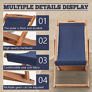 Patio Lounge Chair Outdoor Beach Chair Set of 2, Beach Sling Chair Patio Sling Chairs Set of 2, Wooden Folding Outdoor Chairs for Outside, 3 Level Height Adjustable, Portable Reclining Beach Chair