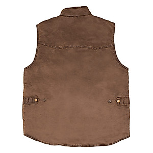 Driver Clothing Co. Men's Heavy Gauge Poly Canvas Utility Work Vest with Soft Flannel Lining and Wax Oil Weather Resistant Finish | 5 Outer Pockets and 3 Inner Pockets | Distressed Brown | XX-Large